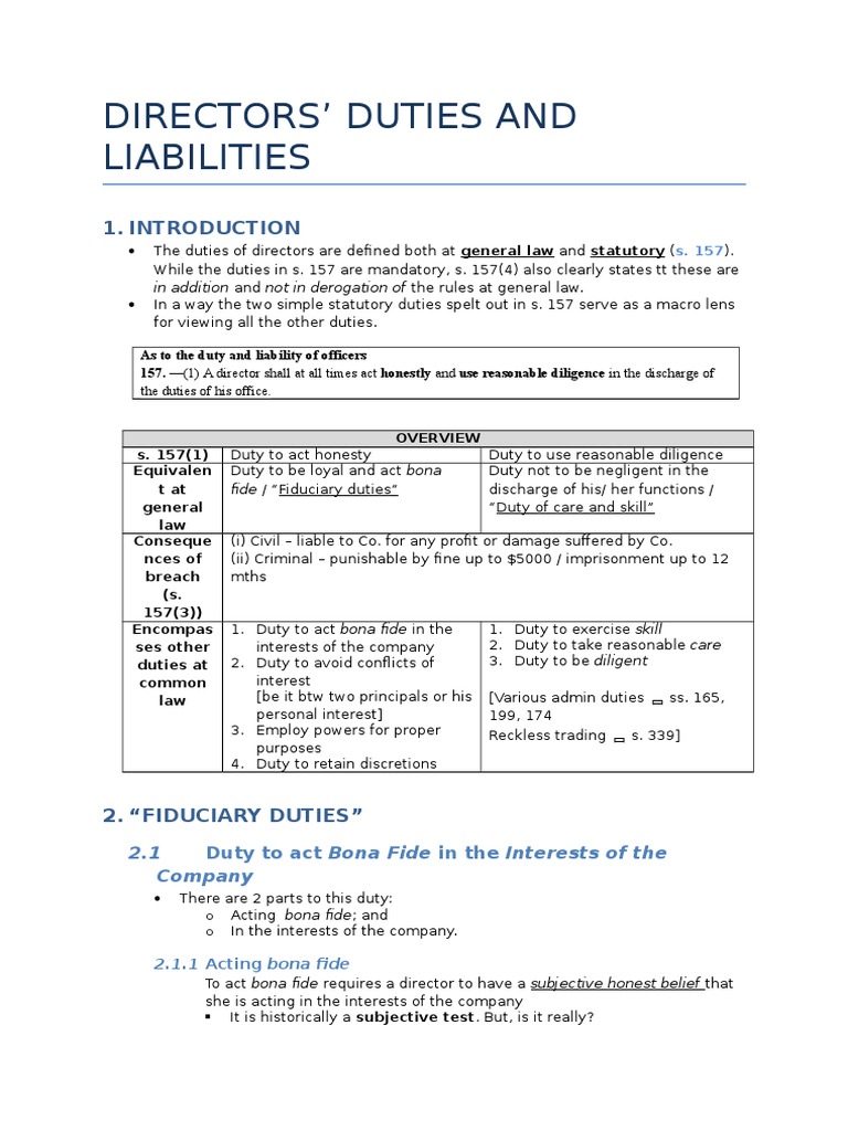 DIRECTORS_DUTIES_AND_LIABILITIES_1.docx | Fiduciary | Board Of Directors