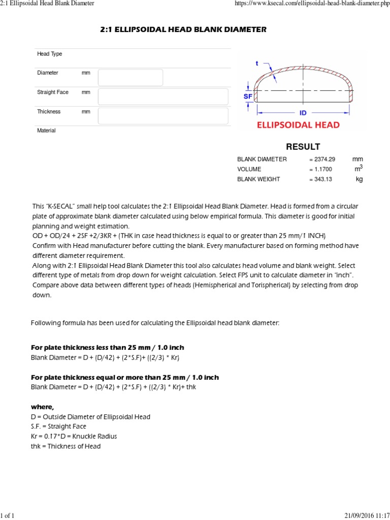 2 - 1 Ellipsoidal Head Blank Diameter | PDF | Computers | Technology ...