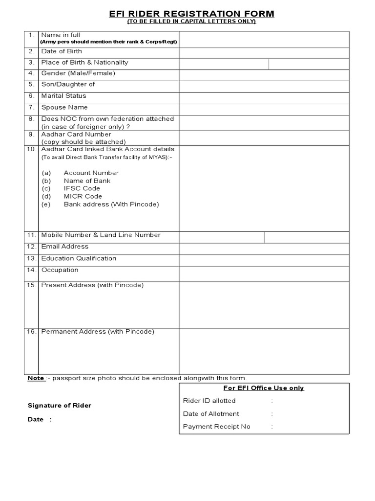 Efi Rider Registration Form - 2 | PDF | Sports & Recreation