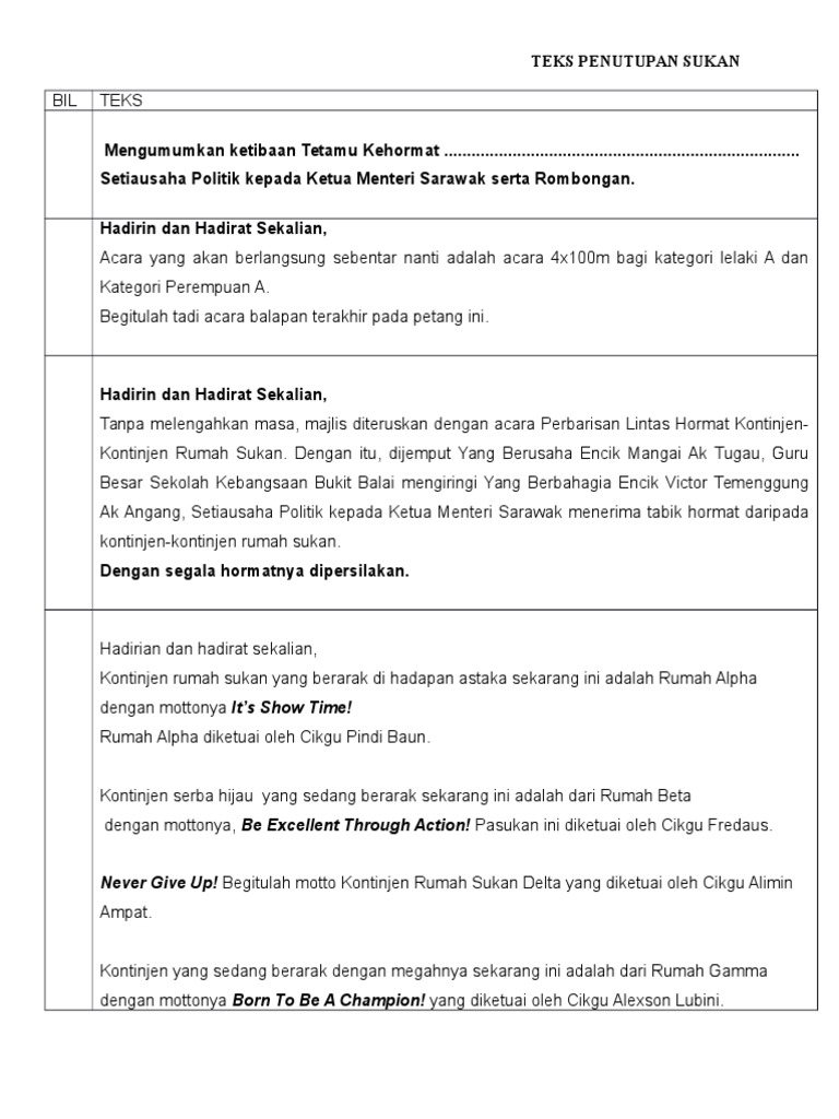 Teks Penutupan Sukan | PDF