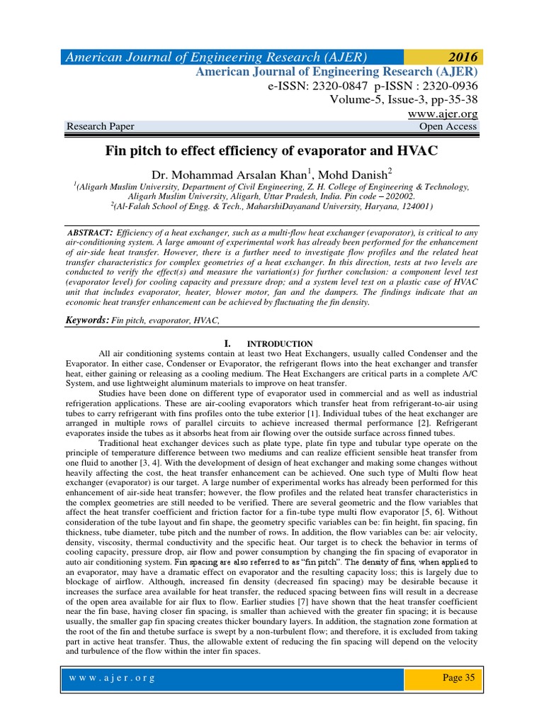 Fin Pitch To Effect Efficiency of Evaporator and HVAC | PDF | Heat ...