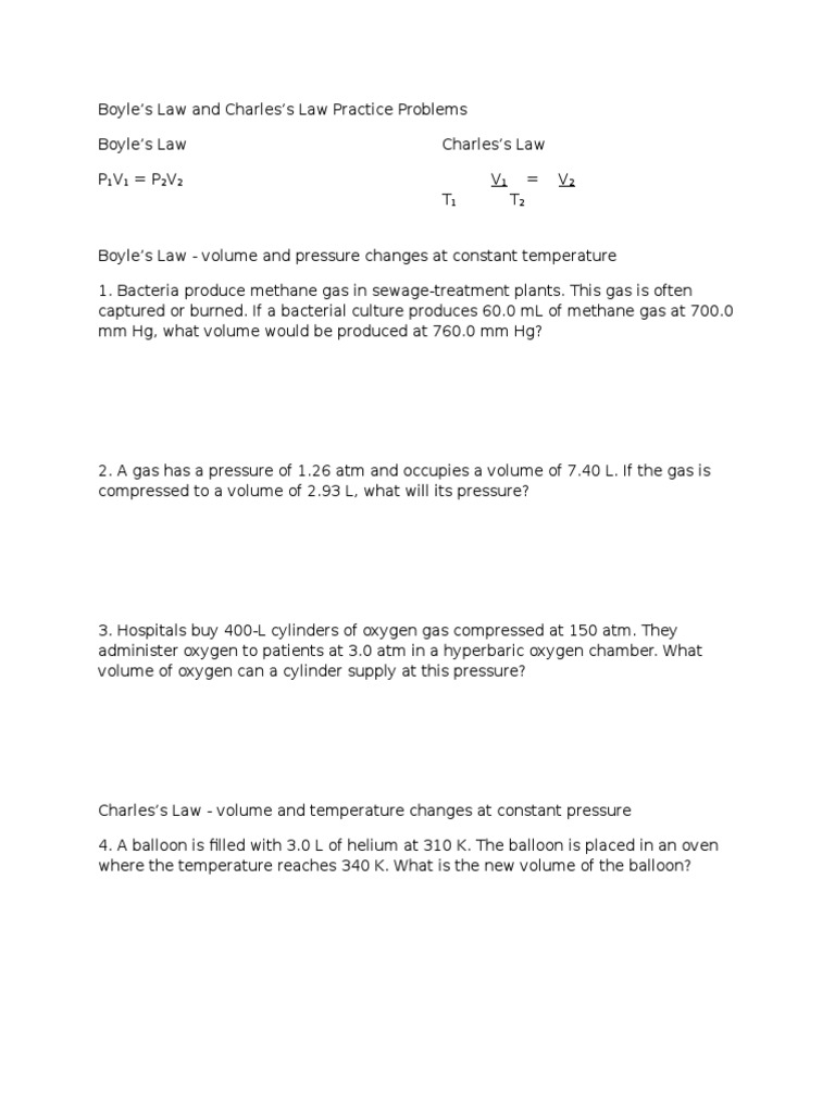 Boyle and Charles Practice Problems | PDF