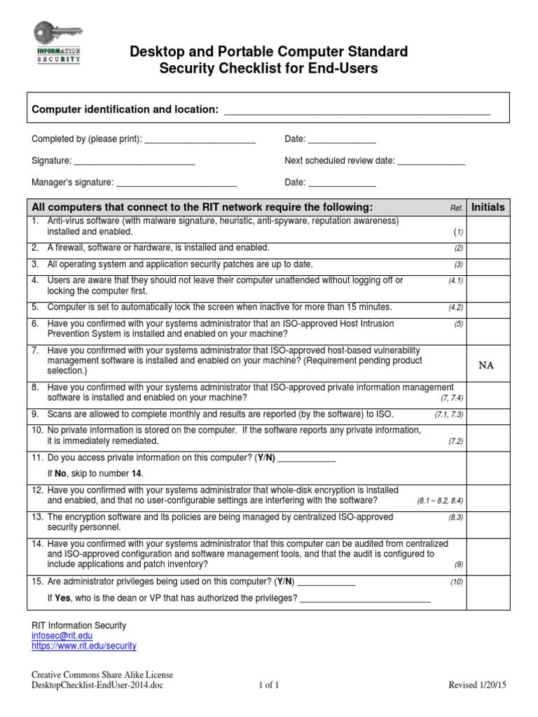A Concise Security Checklist for Desktop and Portable Computers Used by ...