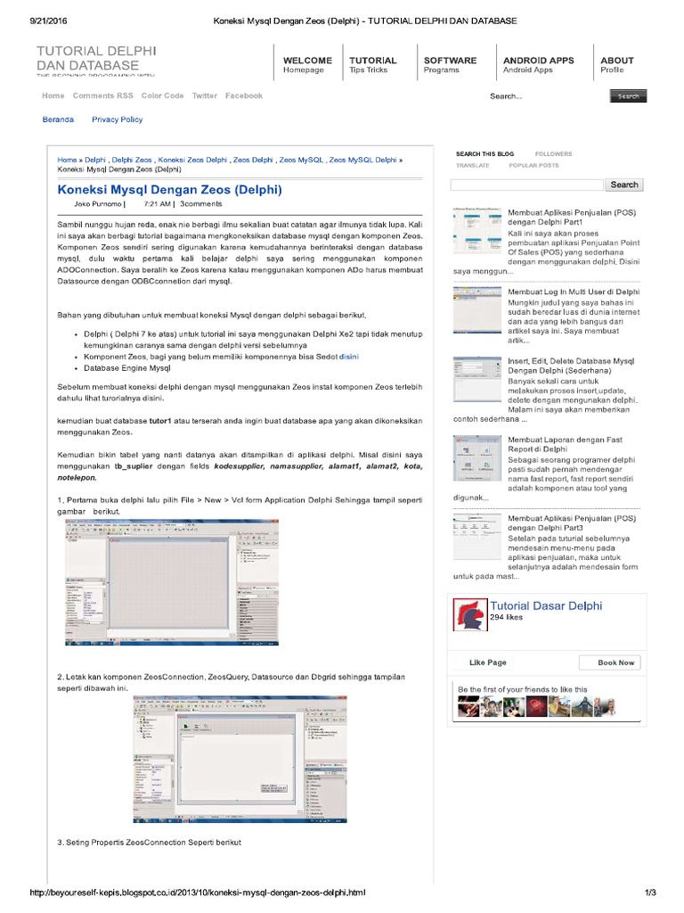 Koneksi Mysql Dengan Zeos (Delphi) | PDF