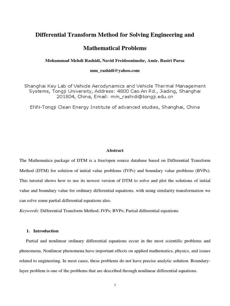 Differential Transform Method For Solving Engineering and Mathematical Problems Version 5 PDF ...