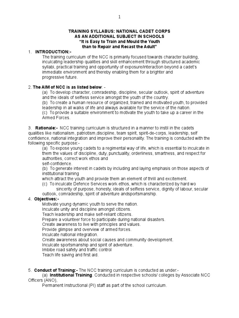 NCC Training Curriculum Overview | PDF | Infantry | Wars & Military