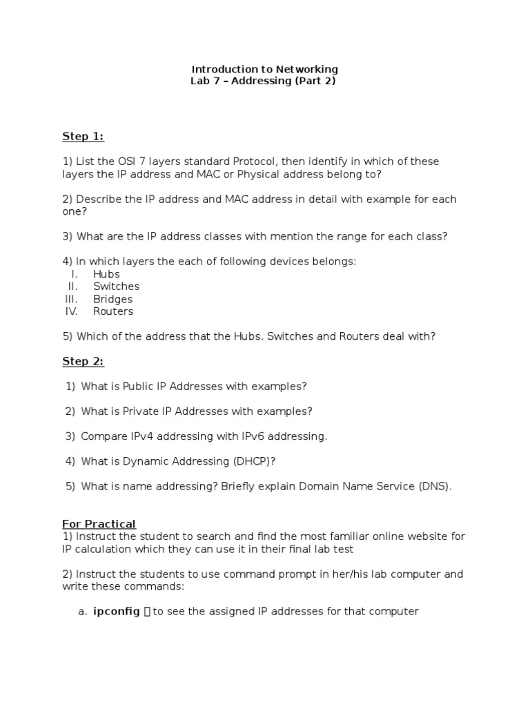 Networking Lab: IP Addressing & Devices | PDF