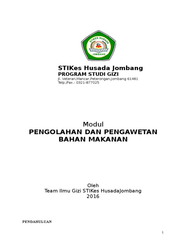 Modul Pengolahan Dan Pengawetan Bahan Makanan | PDF
