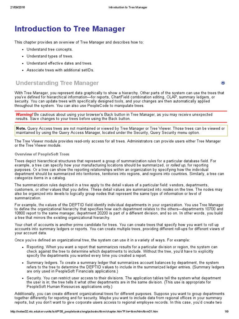 Peoplesoft Tree Manager Introduction To Tree Manager Pdf Hierarchy Databases