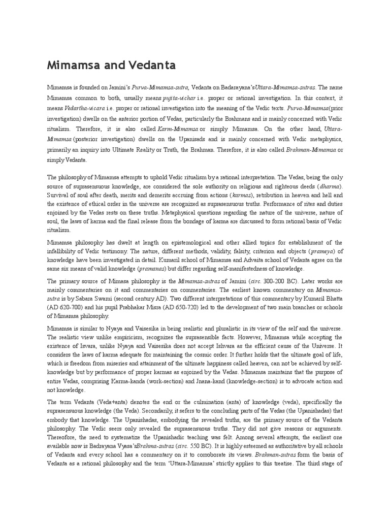 Mimamsa and Vedanta | PDF | Vedanta | Advaita Vedanta