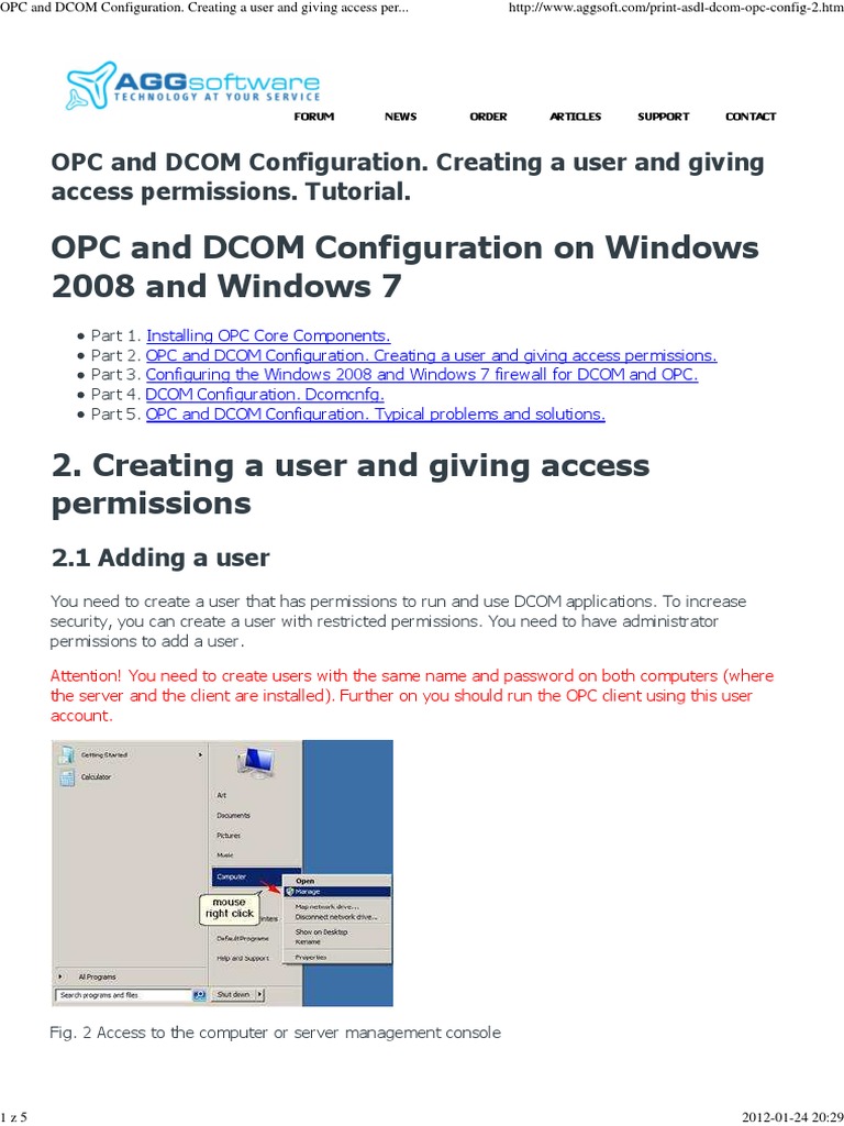 OPC and DCOM Configuration on Windows: Creating a User | PDF | User (Computing) | Microsoft Windows