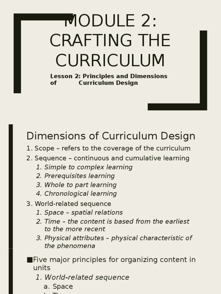 Crafting The Curriculum: Lesson 2: Principles and Dimensions of ...