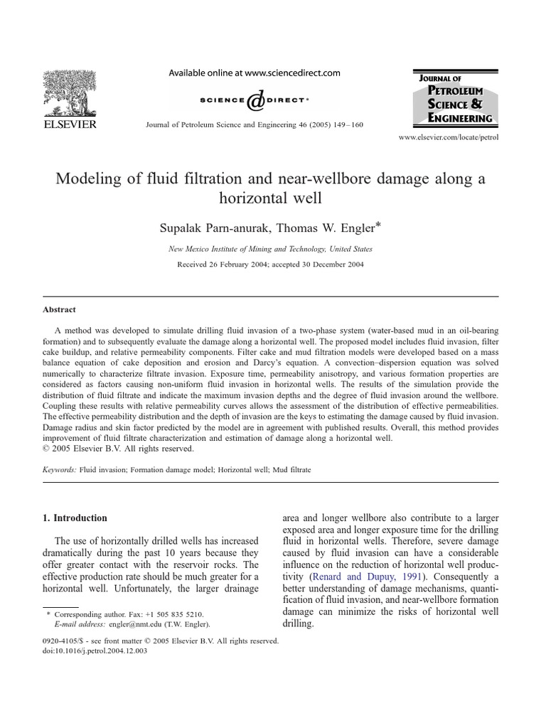 2005 - Modeling of Fluid Filtration and Near-Wellbore Damage Along A Horizontal Well | PDF