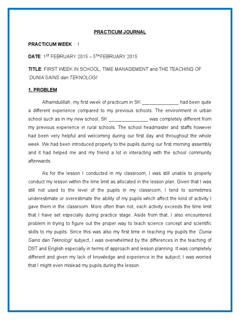 SAMPLE of Practicum Journal | PDF | Mentorship | Lesson Plan