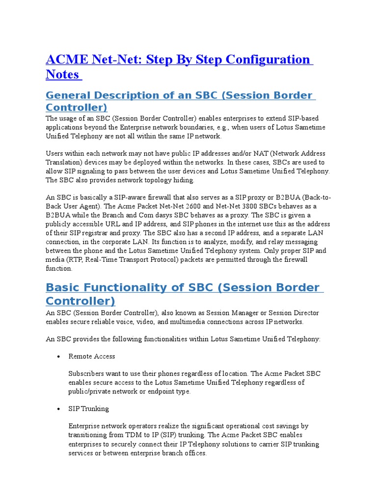 ACME SBC Configuration Guide | PDF