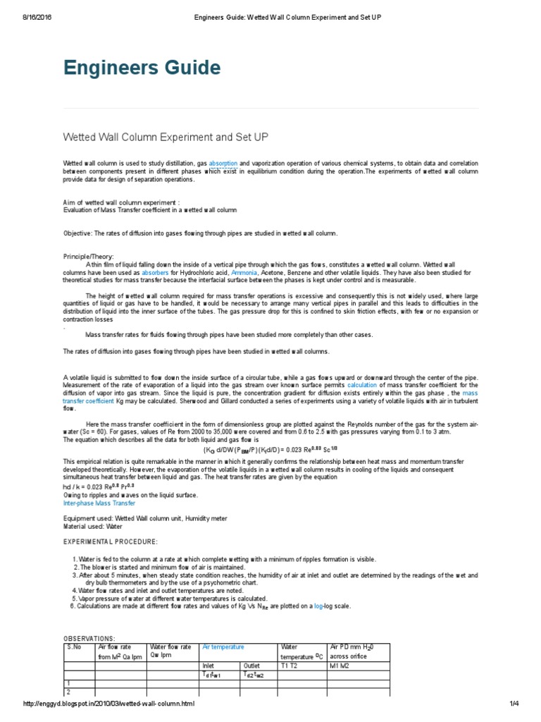Wetted Wall Column PDF | PDF | Gases | Liquids