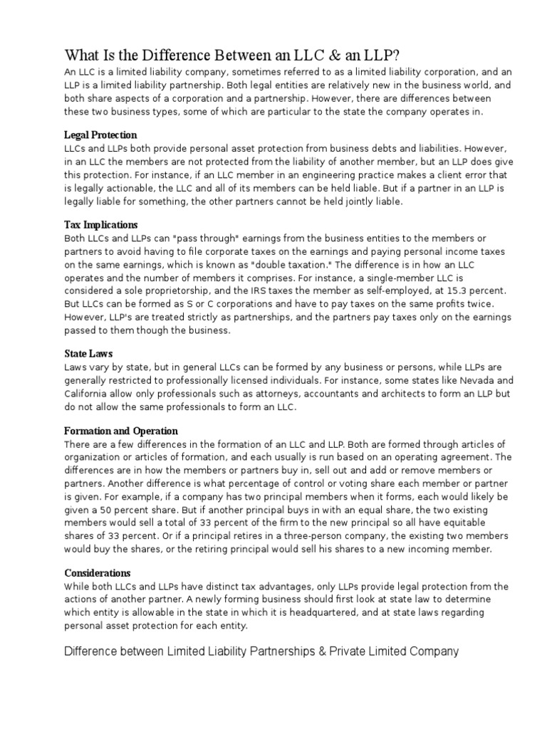 What Is The Difference Between An LLC & LLP | PDF | Limited Liability ...