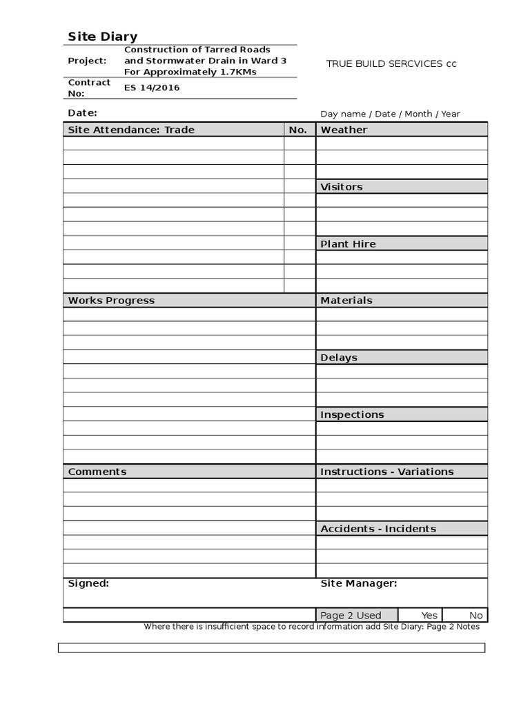 Site Diary Template | PDF | Disaster And Accident