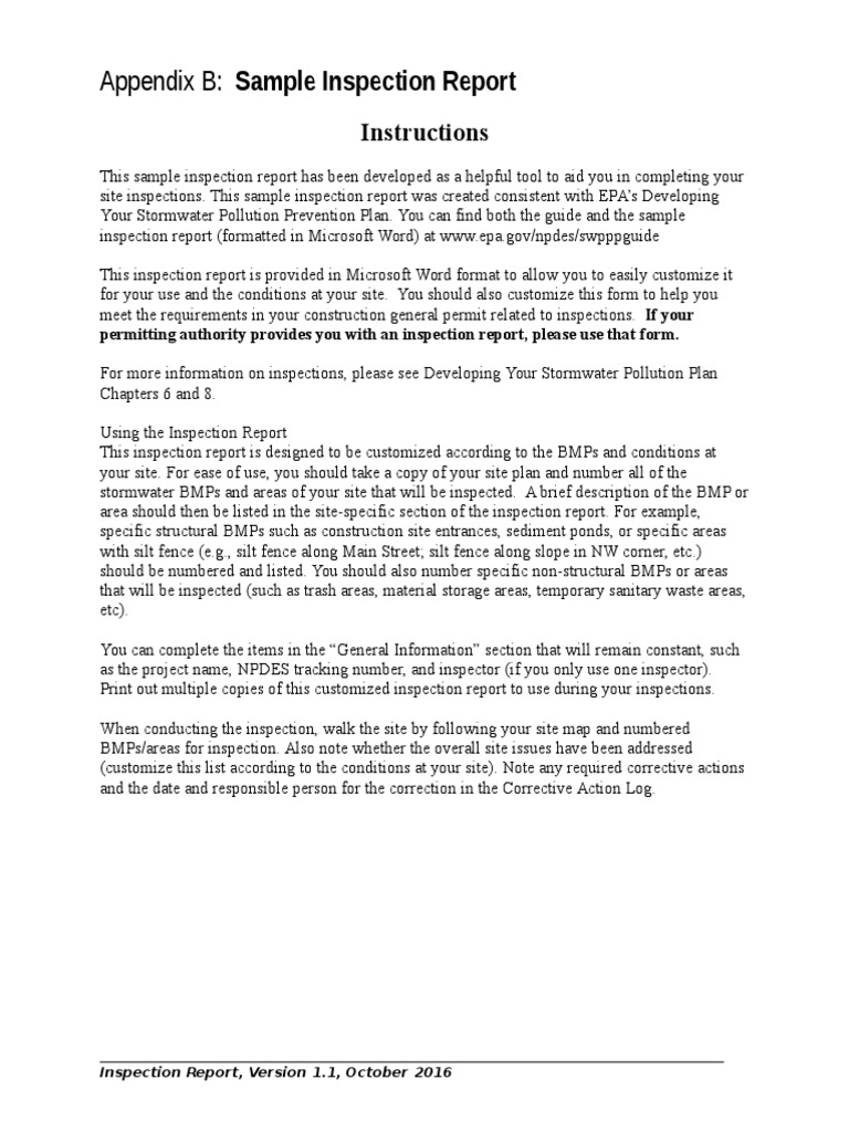 Inspection Report Example (Stormwater) | PDF | Stormwater | Clean Water Act