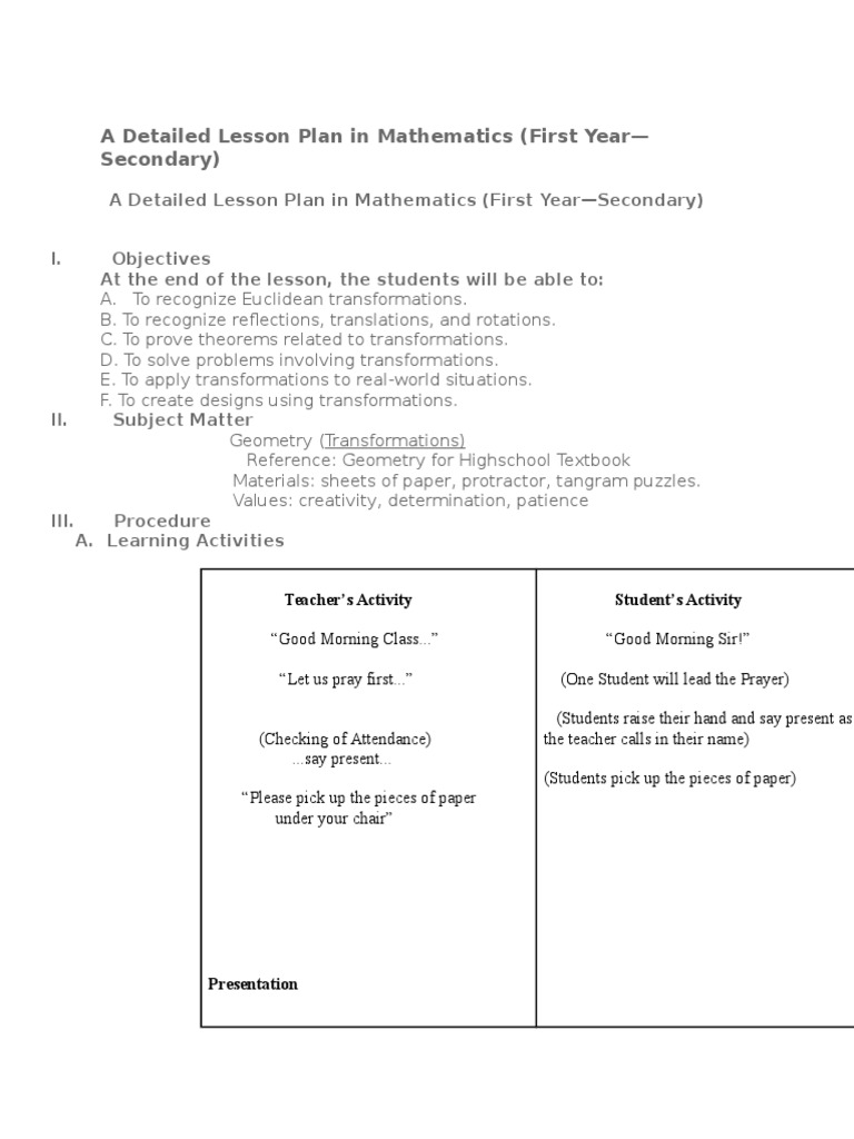 A Detailed Lesson Plan in Mathematics | PDF