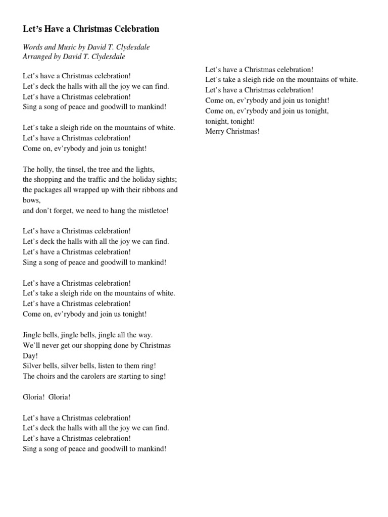 Lets Have A Christmas Celebration LYRICS | PDF