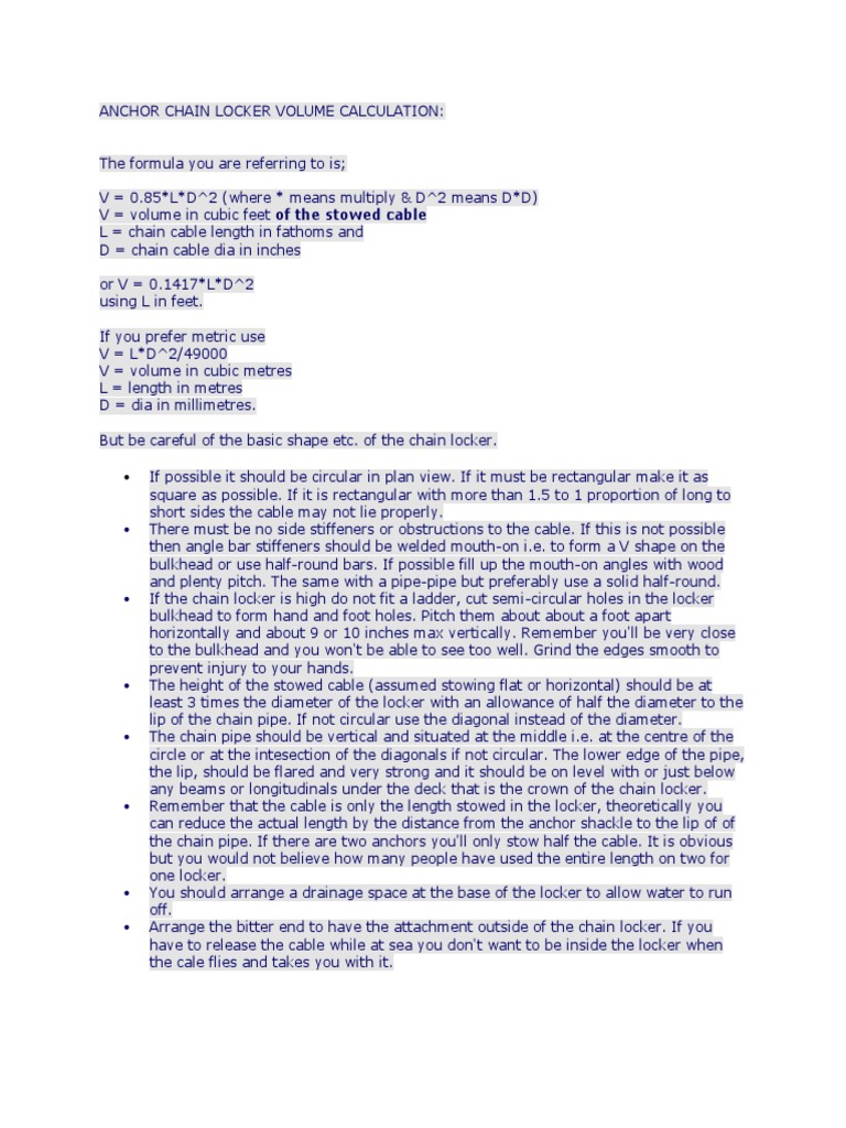 Anchor Chain Locker Volume Calculation | PDF | Anchor | Volume