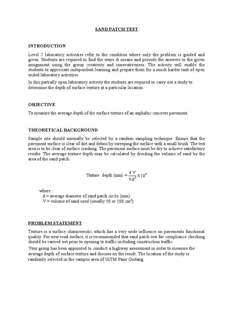 Sand Patch Test | PDF | Road Surface | Road Transport