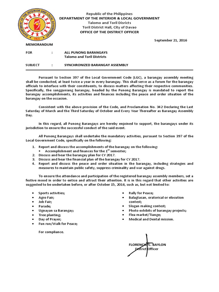 Synchronized Barangay Assembly | PDF