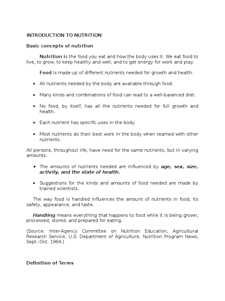 Basic Concepts of Nutrition | PDF | Carbohydrates | Dietary Fiber