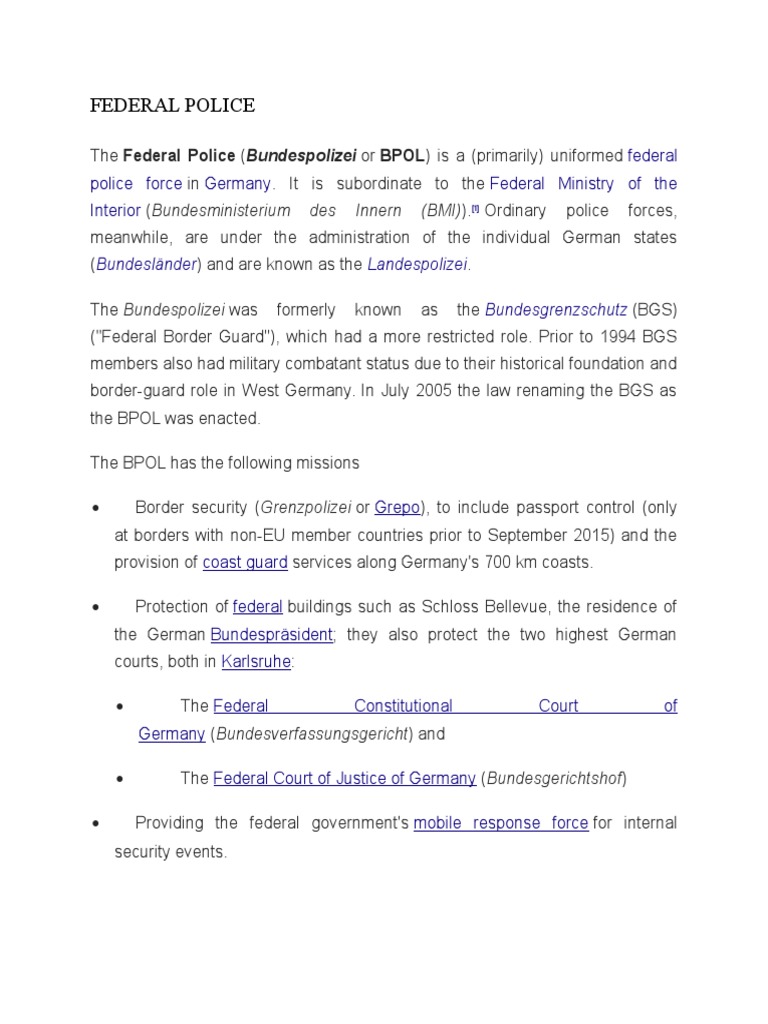 Federal Police: Federal Police Force Germany Federal Ministry of The ...
