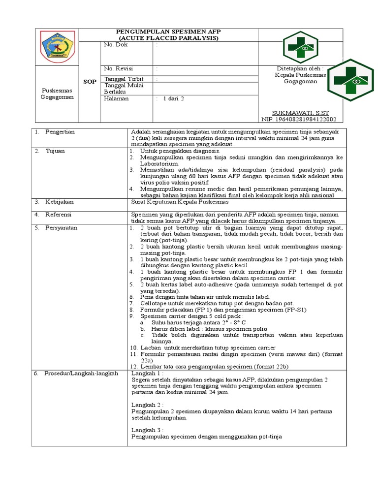 Sop Pengumpulan Spesimen Afp | PDF