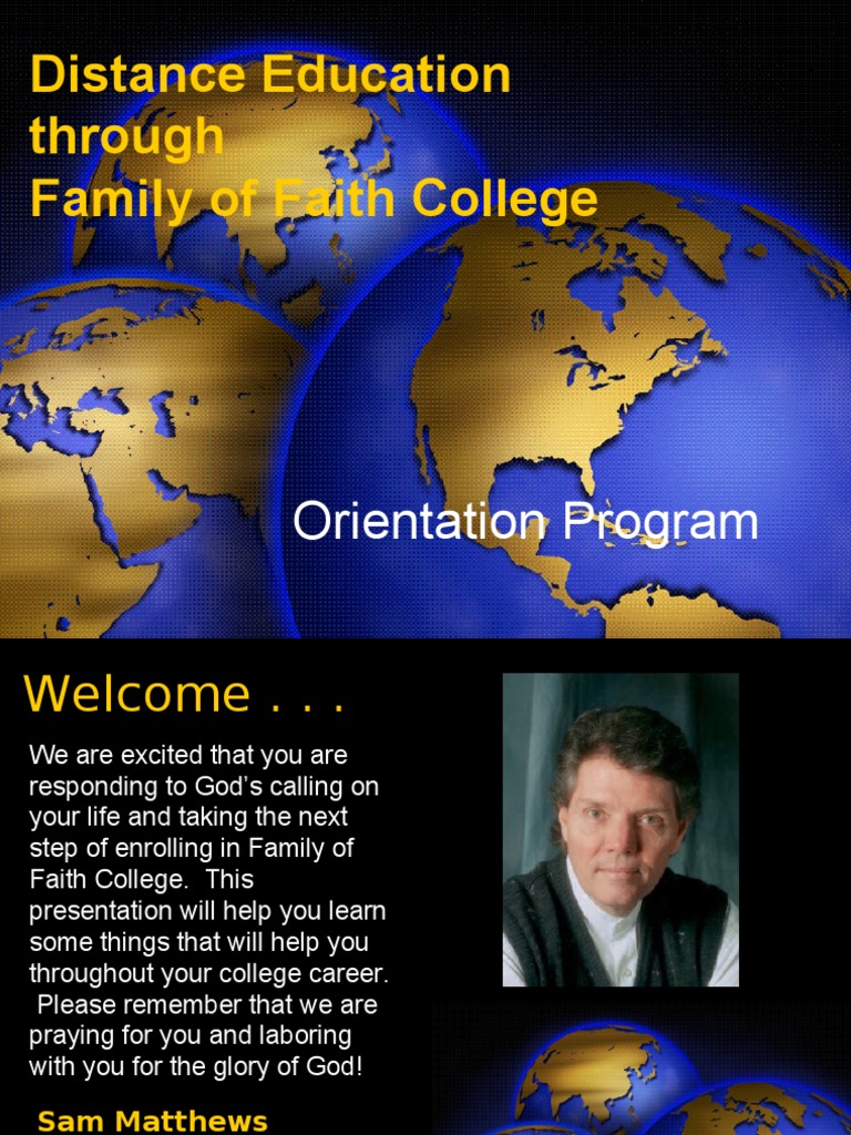 Distance Education Through Family of Faith College: Orientation Program ...