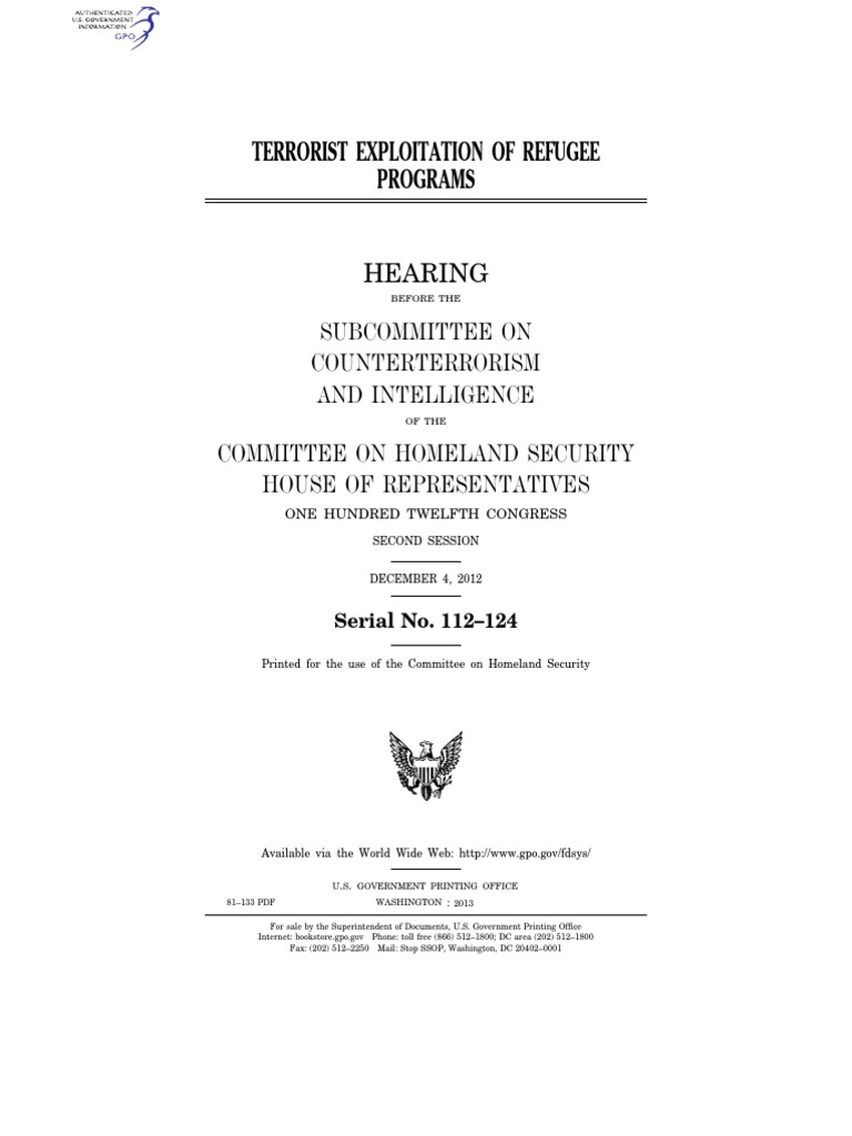 HOUSE HEARING, 112TH CONGRESS - TERRORIST EXPLOITATION OF REFUGEE ...