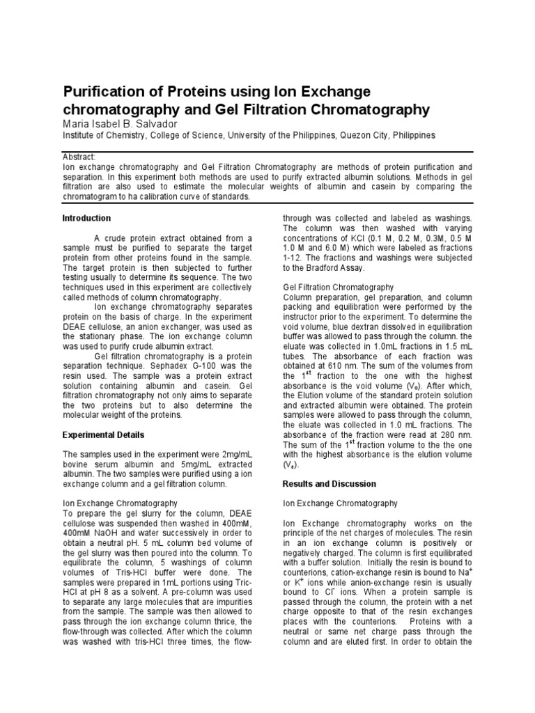 Protein Purification via Ion Exchange & Gel Filtration | PDF ...