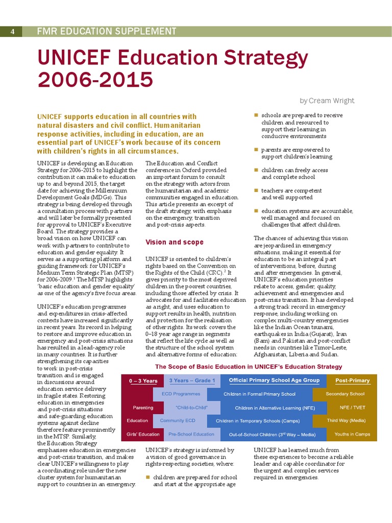 UNICEF Education Strategy 2006-2015 | PDF | Unicef | Emergency