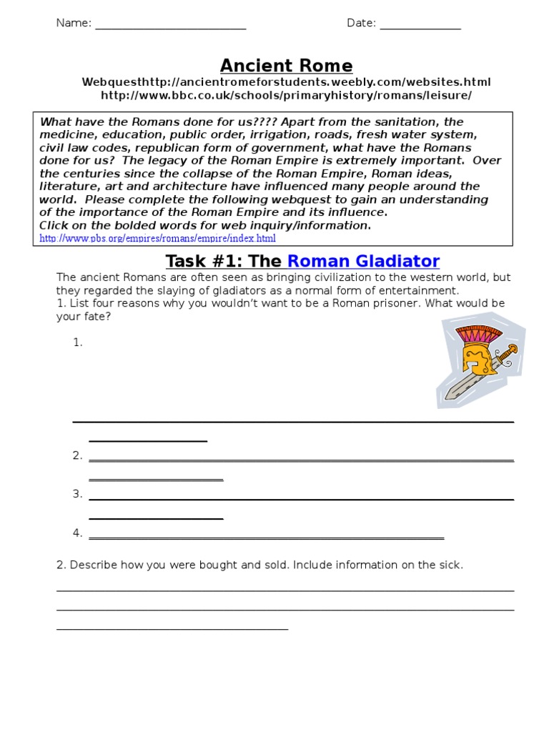 Ancient Rome Webquest Activities | PDF | Ancient Rome | Roman Empire