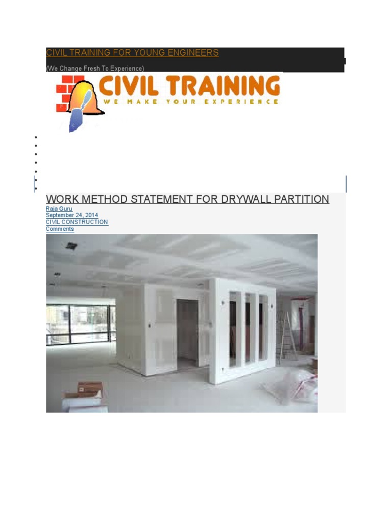 Dry Wall Partition Meathod Statement | PDF | Framing (Construction ...