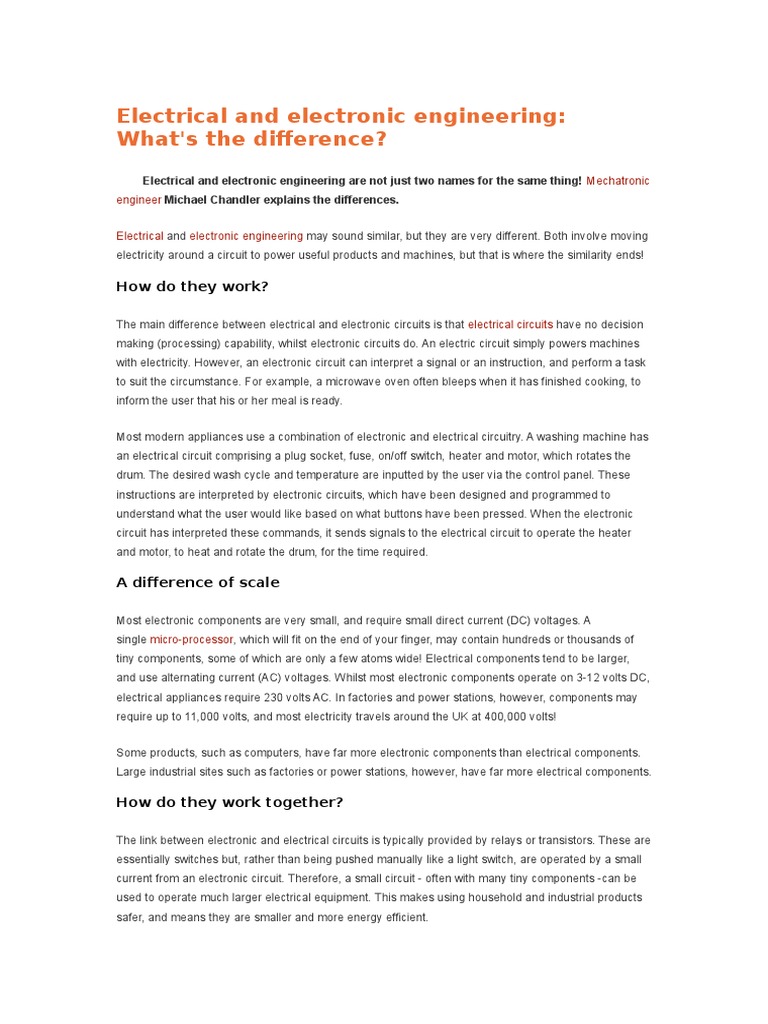 Differences Between Electrical and Electronic Engineering | PDF ...