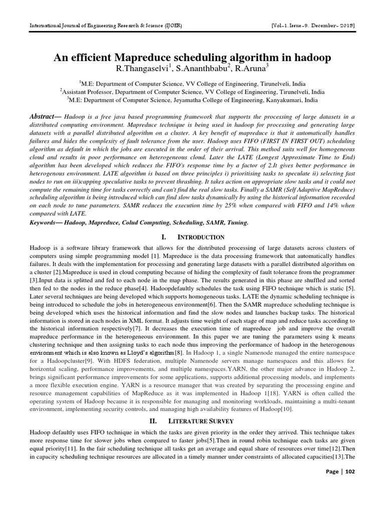 Engineering Journal::An Efficient Mapreduce Scheduling Algorithm in Hadoop | PDF | Apache Hadoop ...