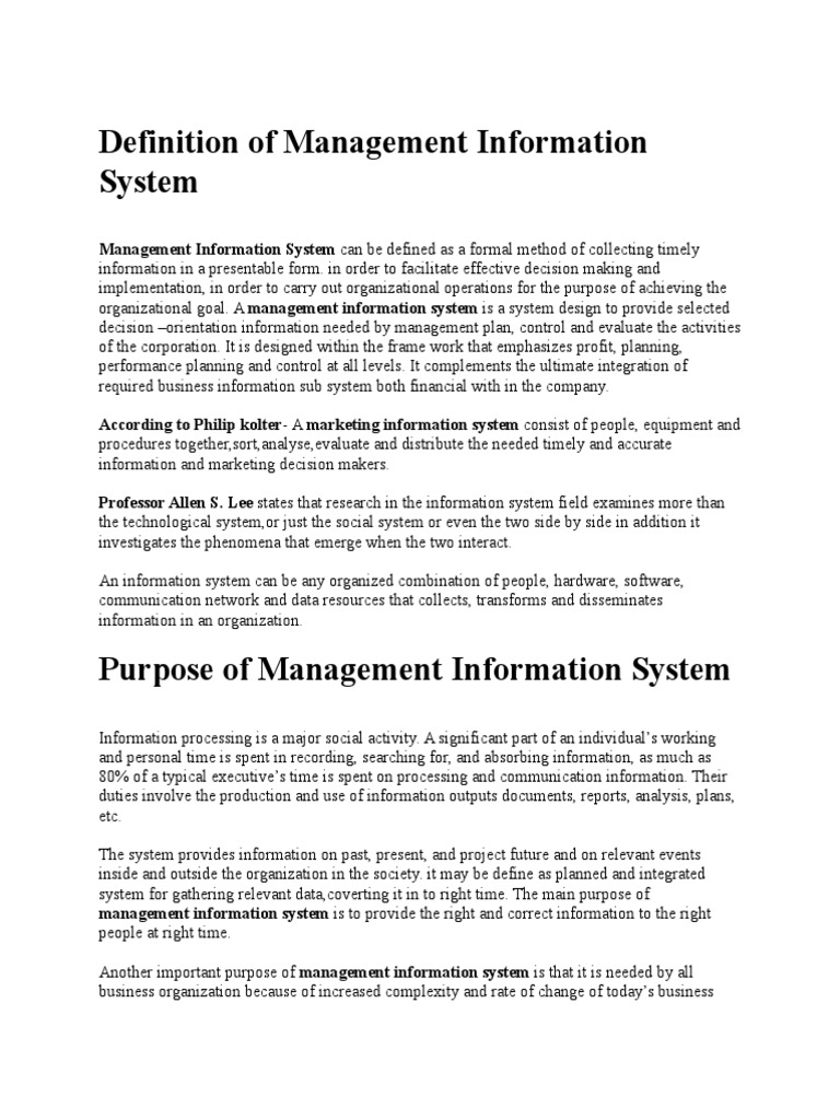 Definition of Management Information System | PDF | Information System ...