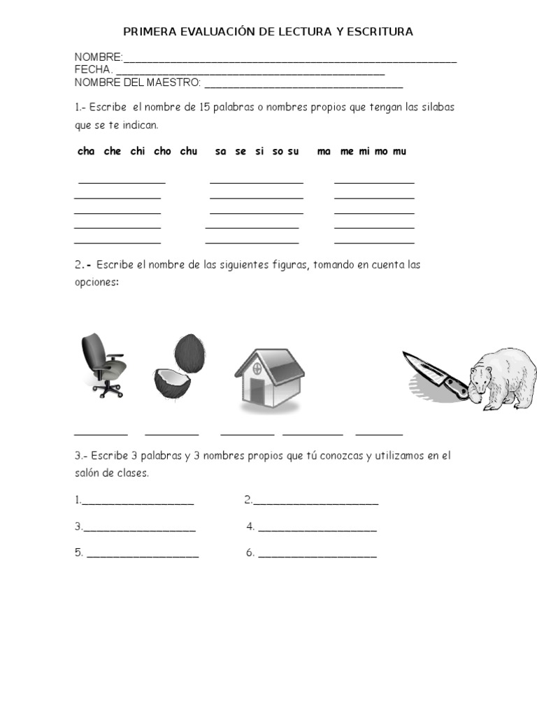 Primera Evaluación de Lectura y Escritura | PDF | Hogar, jardinería y ...