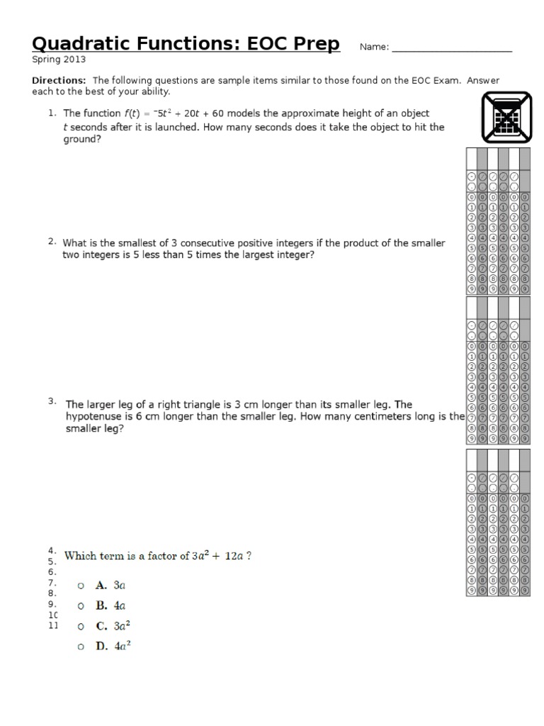 Quadratics and Polynomials EOC Prep | PDF