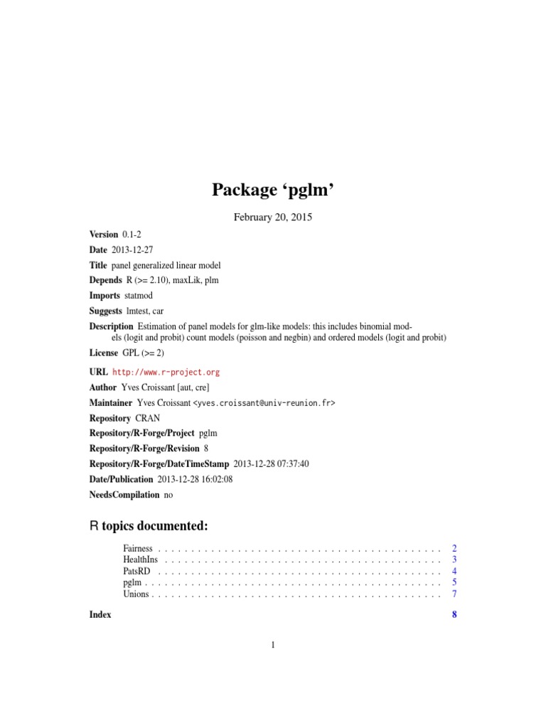 Package PGLM': R Topics Documented | PDF
