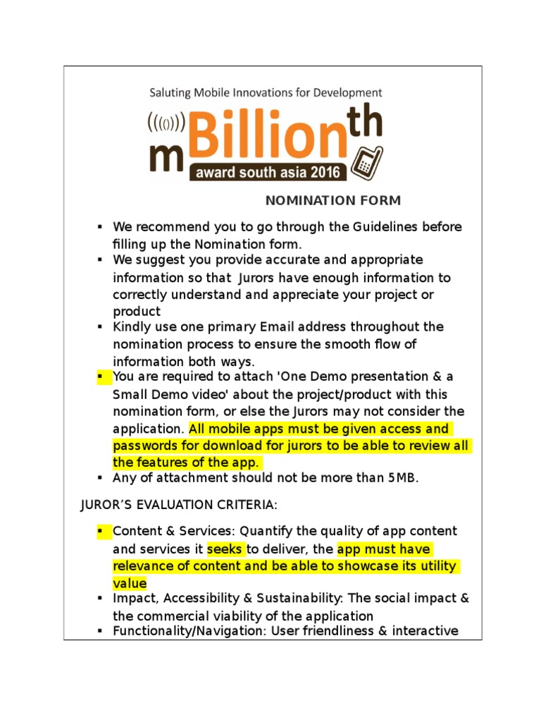 Nomination Guide for App Awards | PDF | Mobile App | Email