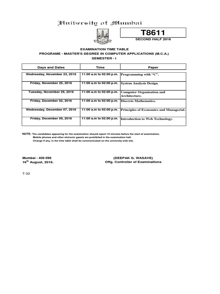 Mca Timetable | PDF | Art | Computers