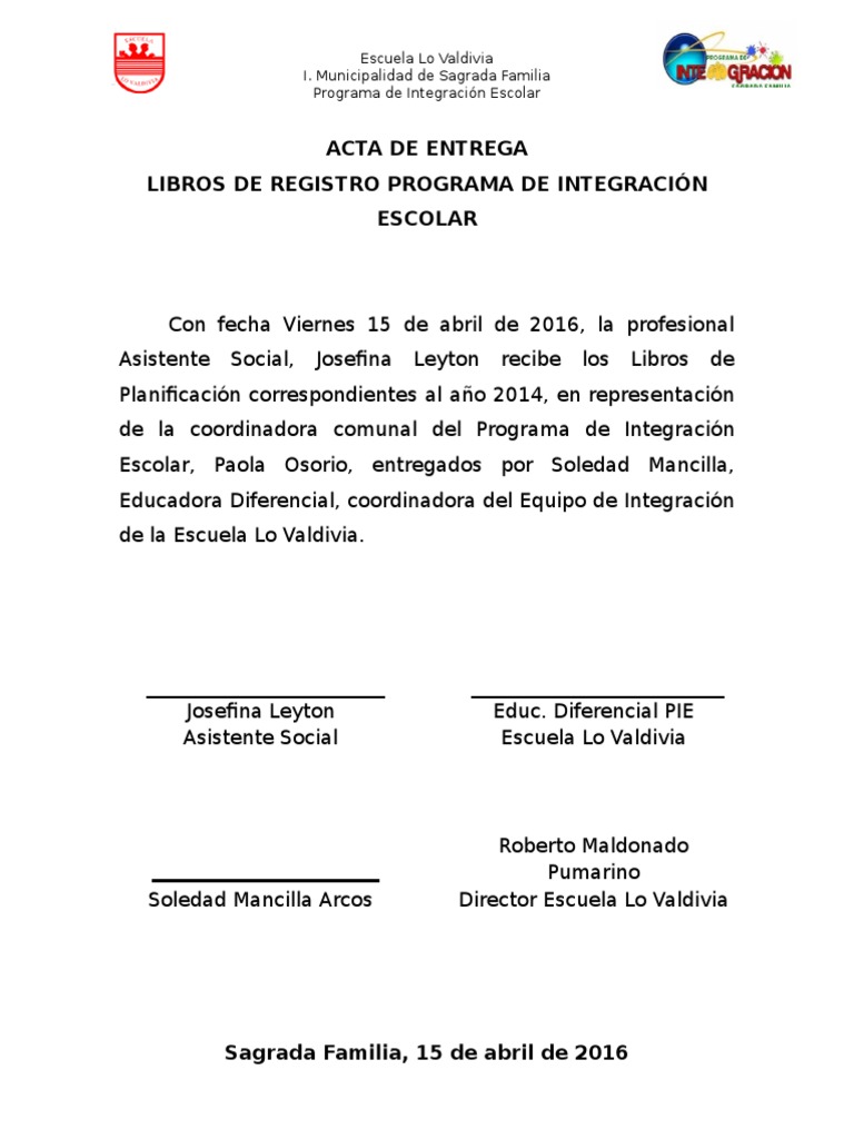 Acta de Entrega Libros de Registro | Sociedad