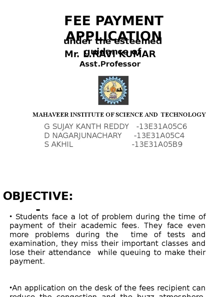 Fee Payment Application: Mr. L.Ravi Kumar | PDF | User (Computing ...