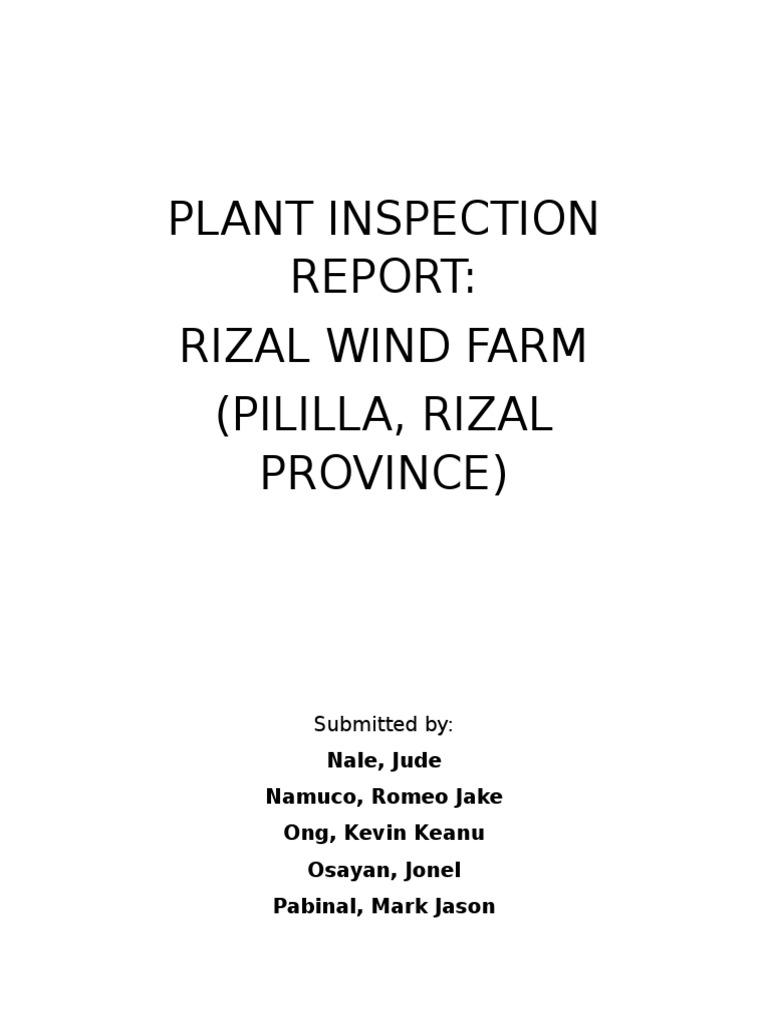 Plant Inspection Report | PDF | Wind Power | Wind Turbine