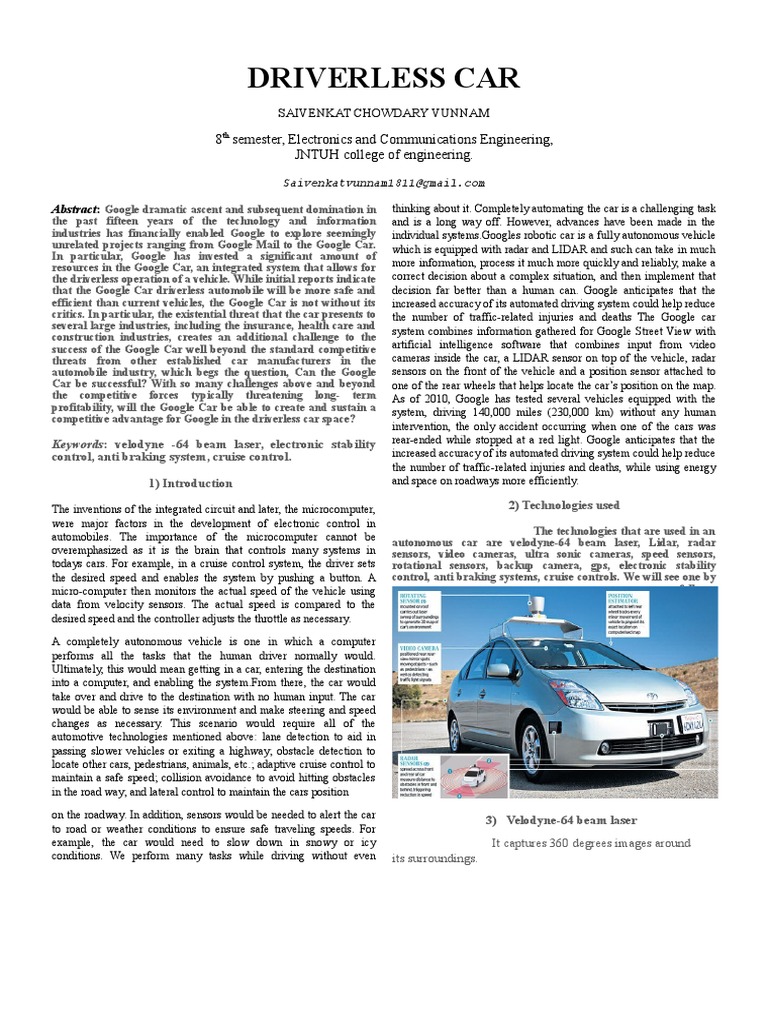 Driverless Car Ieee Format | PDF | Anti Lock Braking System | Lidar