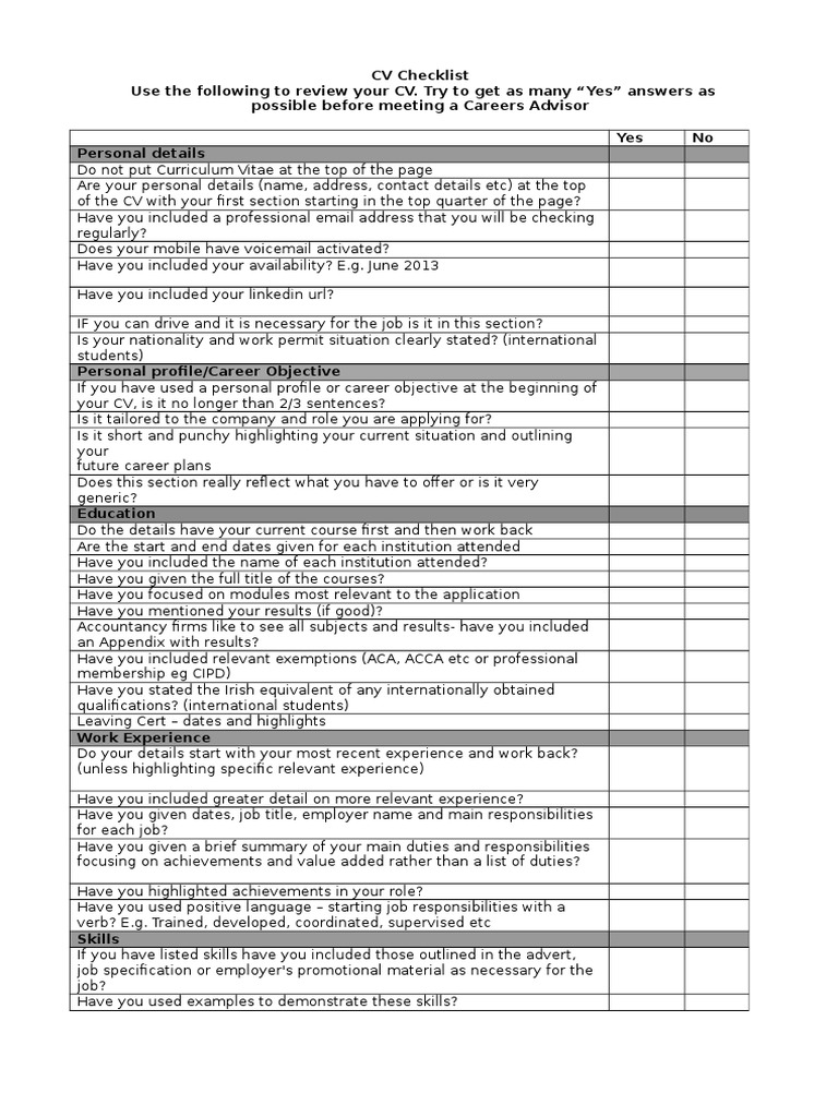 CV Checklist | Download Free PDF | Communication | Further Education